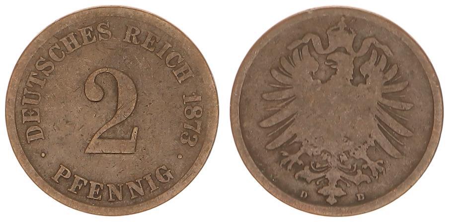Deutschland / Kaiserreich Kaiserreich 2 Pfennig J.2 1873 D schön | MA-Shops
