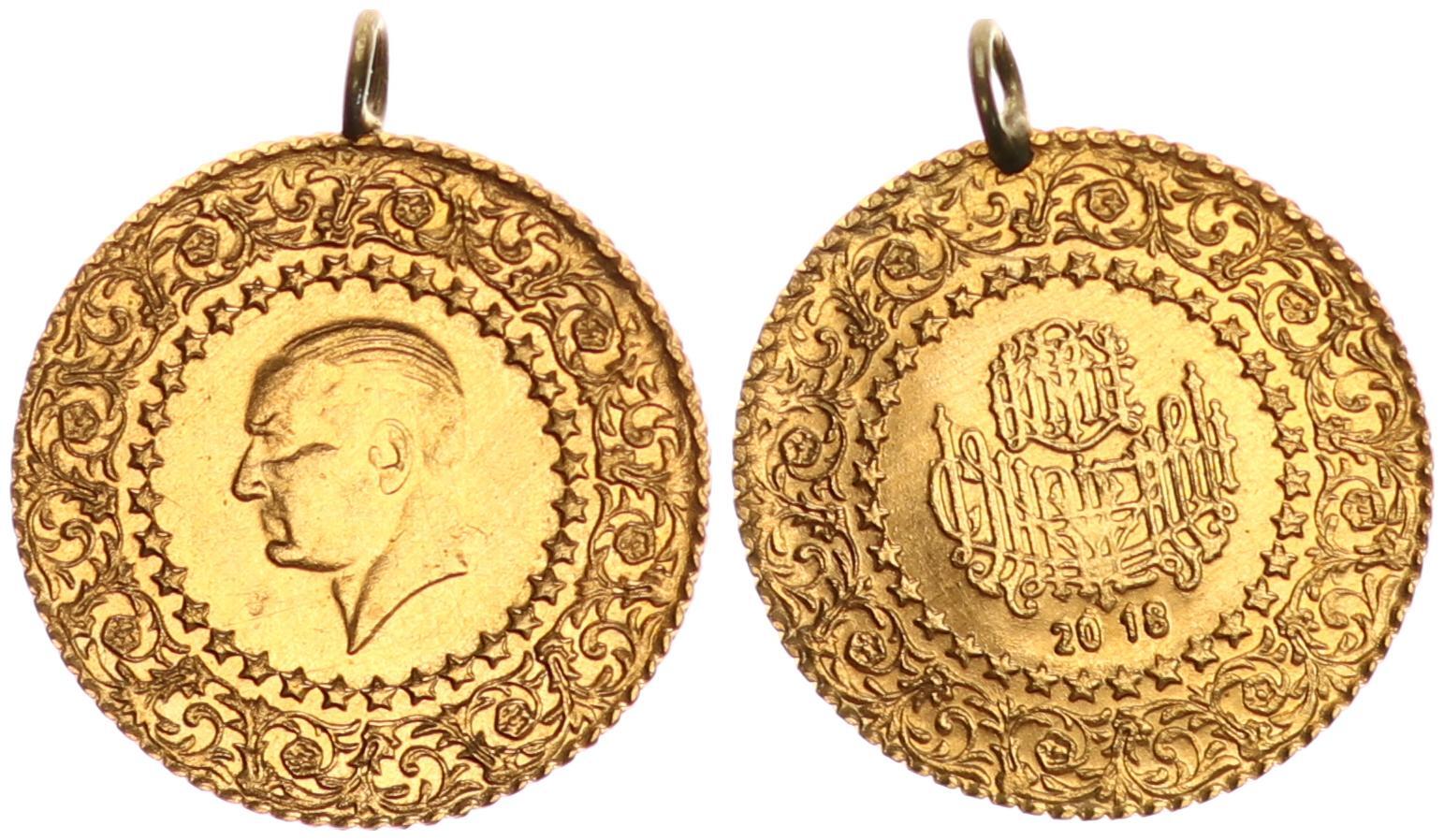 50 Kurush 2018 Türkei 50 Piaster / Kurush Gold mit Öse prägefrisch mit ...