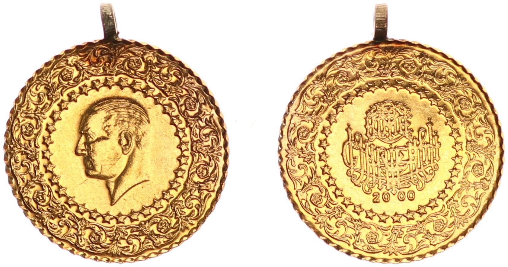 50 Kurush 2000 Türkei 50 Piaster / Kurush Gold mit Öse prägefrisch mit ...