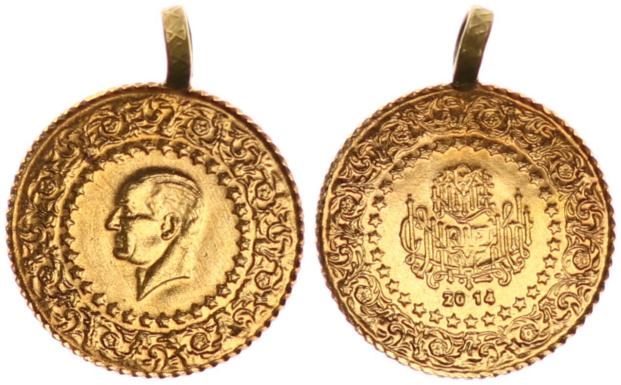 25 Kurush 2014 Türkei 25 Piaster / Kurush Gold mit Öse prägefrisch mit ...