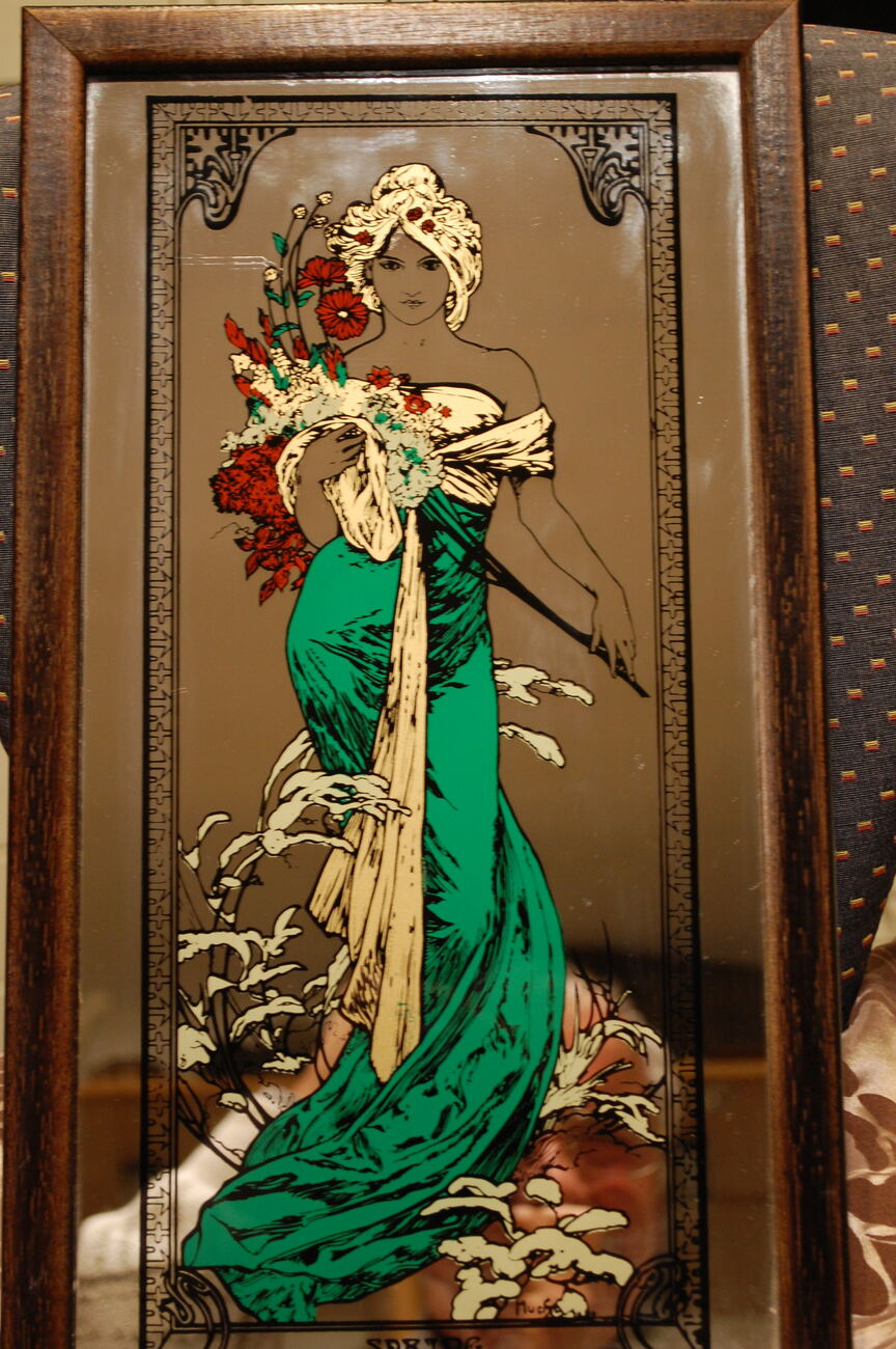 Frankreich Gemälde im Spiegel Mucha Frühling guter Zustand | MA-Shops