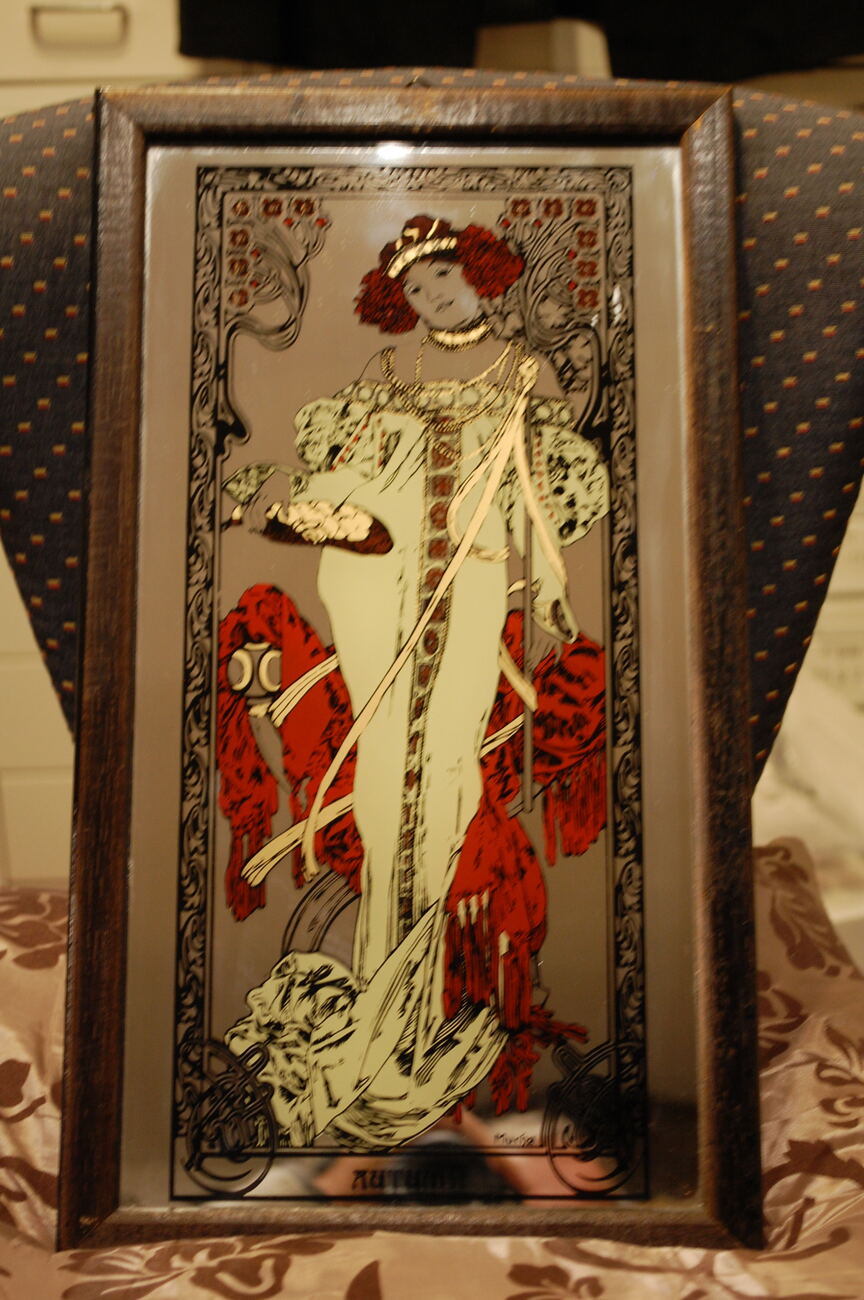 Frankreich Gemälde im Spiegel Mucha Herbst (autumn) 39 x 22cm mit ...