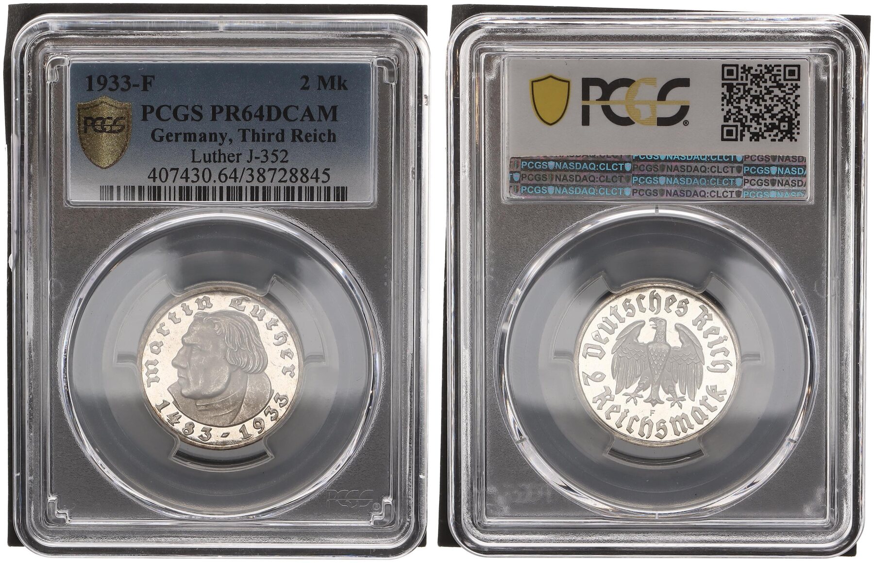 Germany, Third Reich 1933-F Drittes Reich 2 Mark Luther J.352 1933F ...