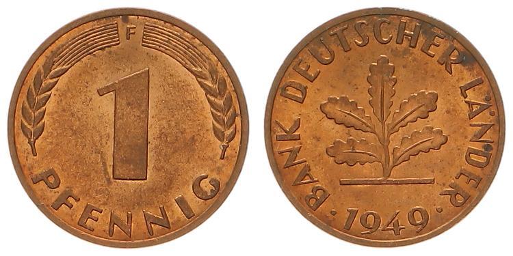 Deutschland - BRD 1 Pfennig Bank deutscher Länder - BRD 1 Pfennig 1949 ...