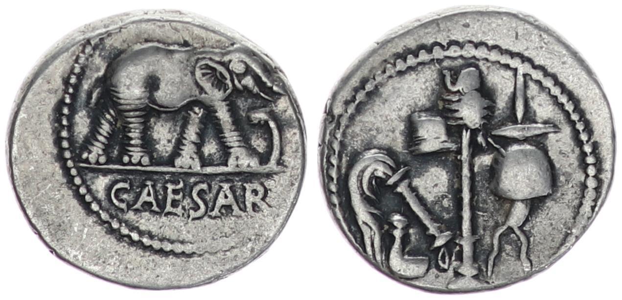Antike / Republik/ Cäsar Denar 100-44 v.Chr. C. Julius Caesar, Elefant ...