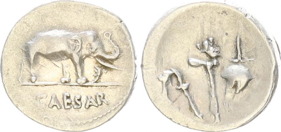 Antike / Republik/ Cäsar Denar 100-44 v.Chr. C. Julius Caesar, Elefant ...