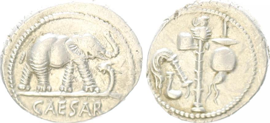 Antike / Republik/ Cäsar Denar 100-44 v.Chr. C. Julius Caesar, Elefant ...