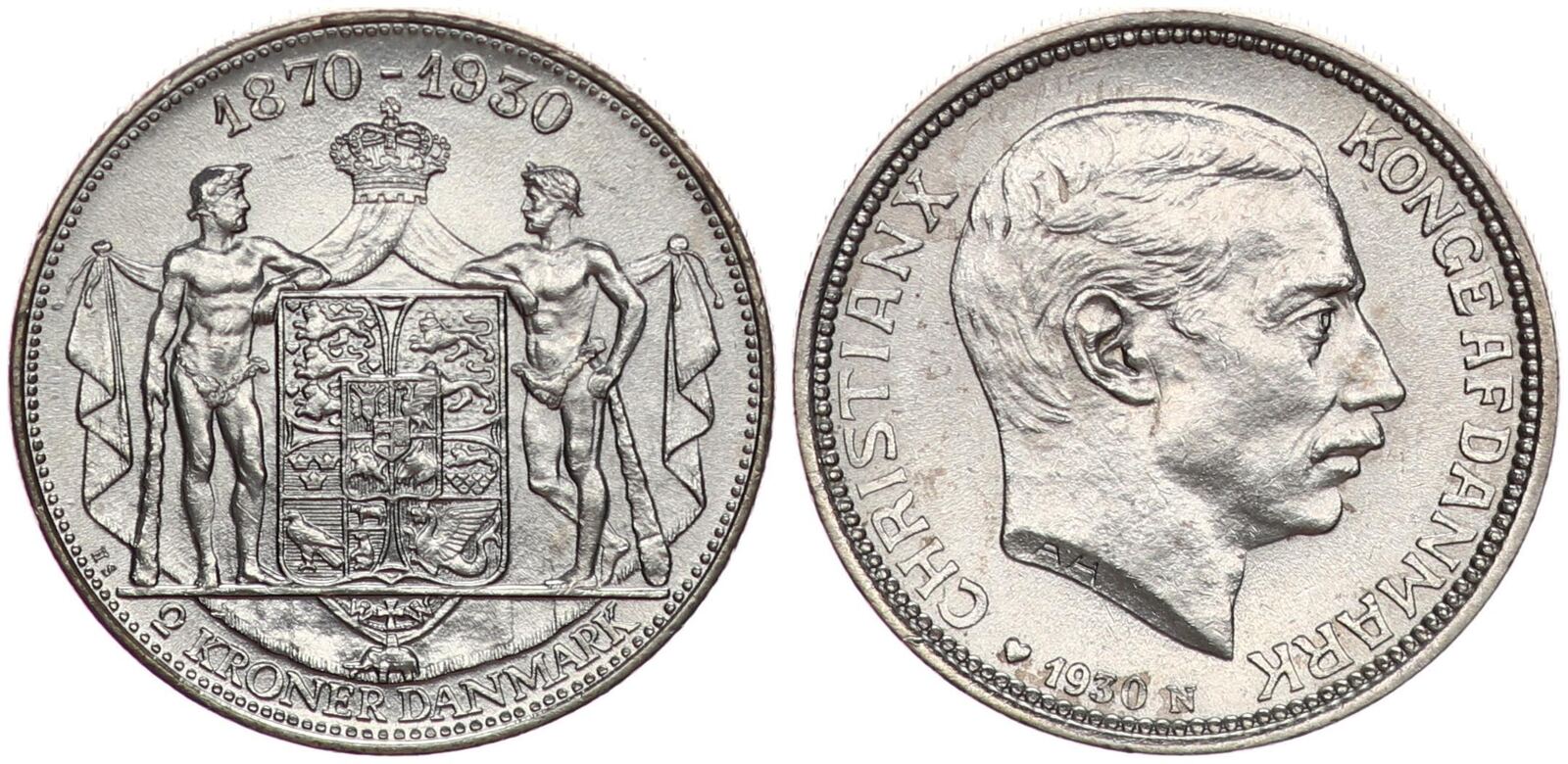 2 Kronen Dänemark 2 Kroner Danmark 1930 - zum 60. Geburtstg Christian X ...