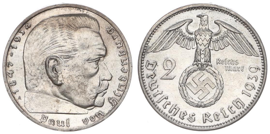 3. Reich 2 Mark Hindenburg 1939 A fast st | MA-Shops