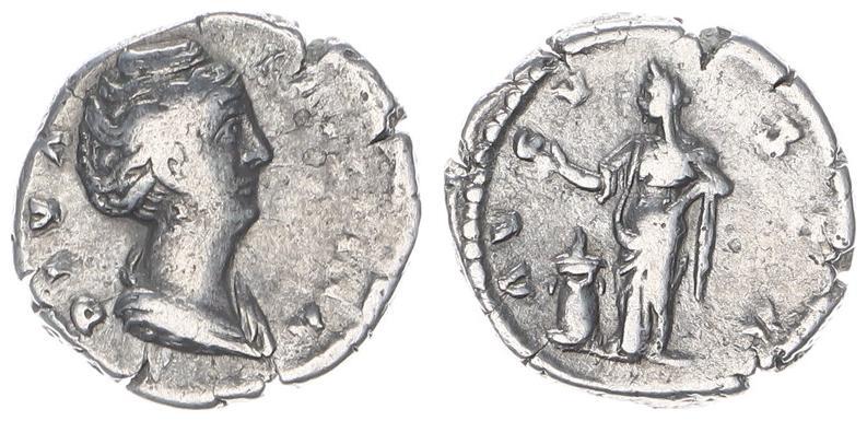 Antike / Römische Kaiserzeit + 141 Faustina Major Denar Pietas n.l. stehend, PIETAS AVG ss | MA ...