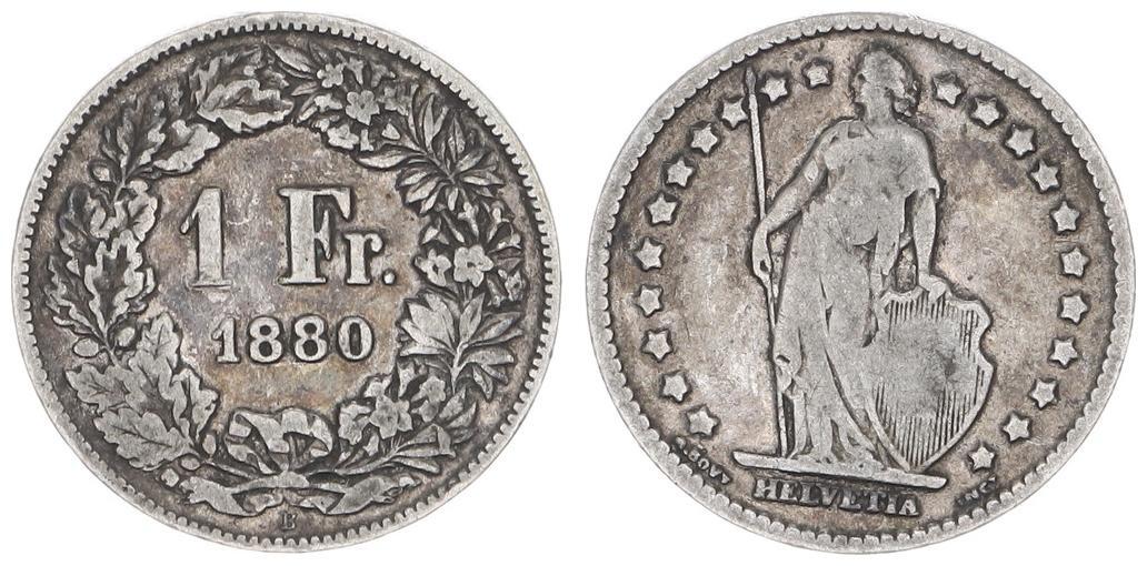 Schweiz 1 Franken 1880 fast sehr schön | MA-Shops