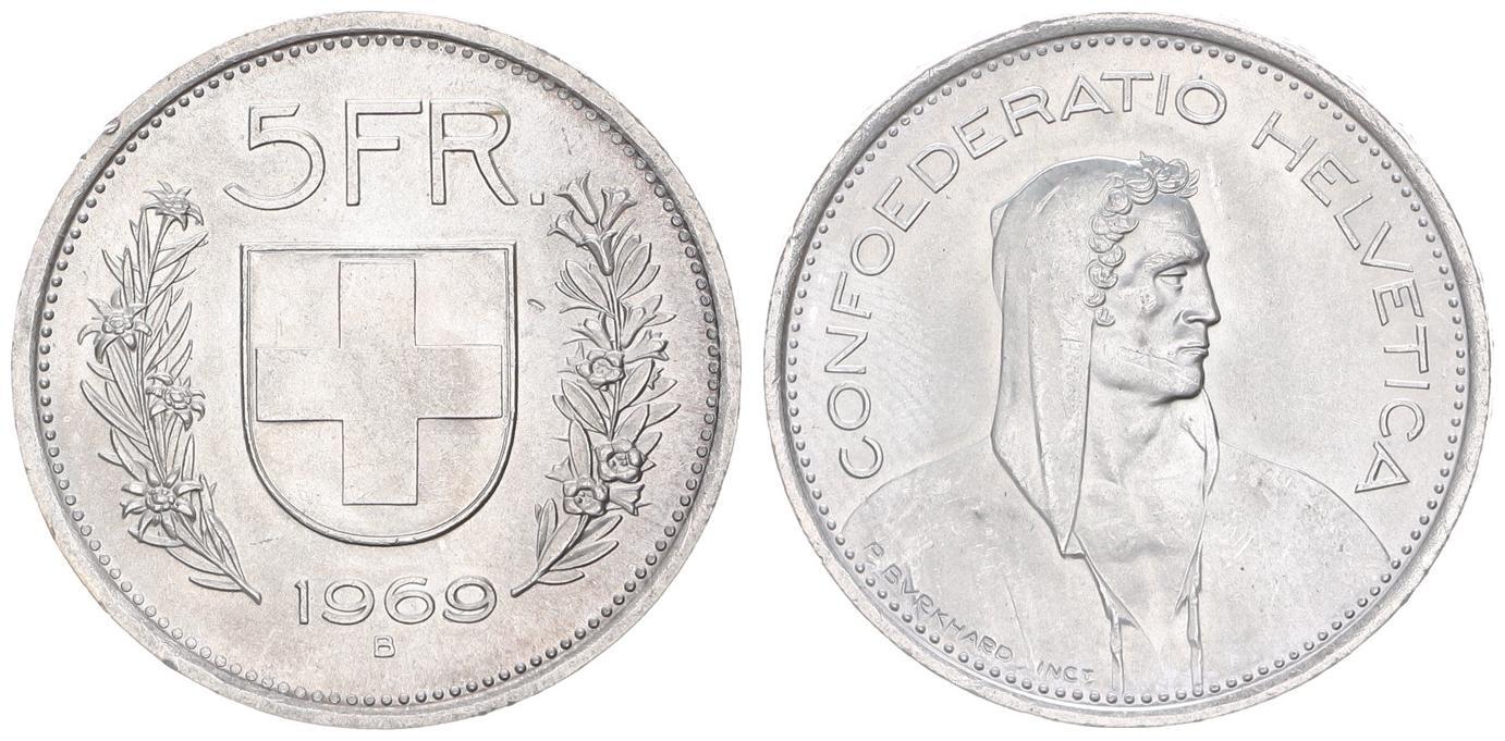 Schweiz 5 Franken Silber 1969 B prägefrisch | MA-Shops