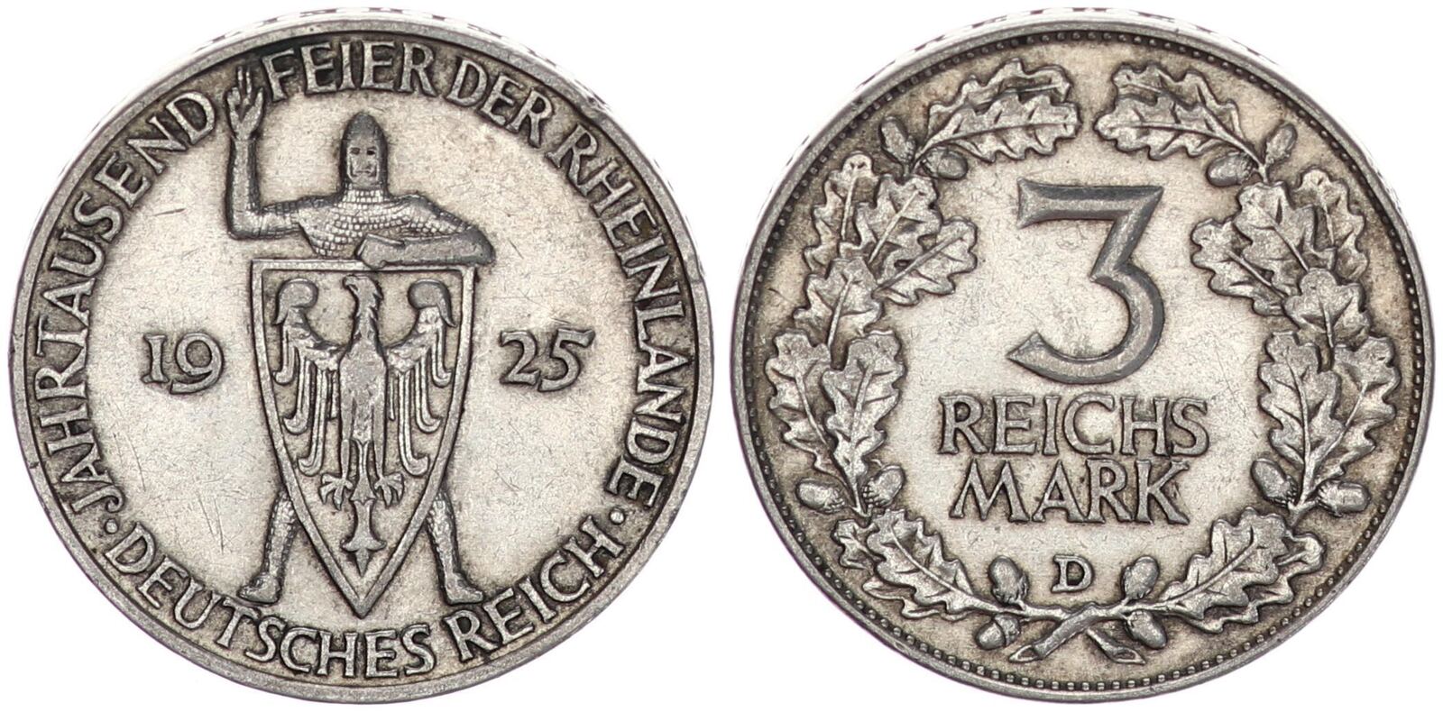 Weimarer Republik - Deutschland Weimar 3 Mark 1925 D Rheinlande ss/ss ...