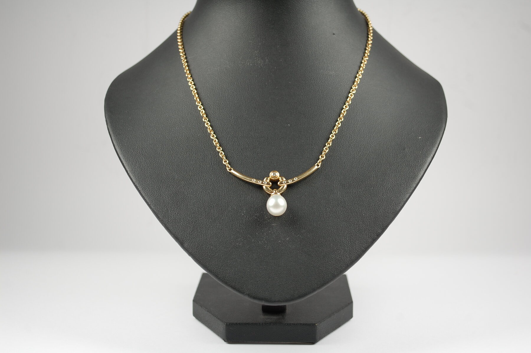 Kette mit Perle & Diamant, 585 Gold, 13,45g, 43cm lang | MA-Shops