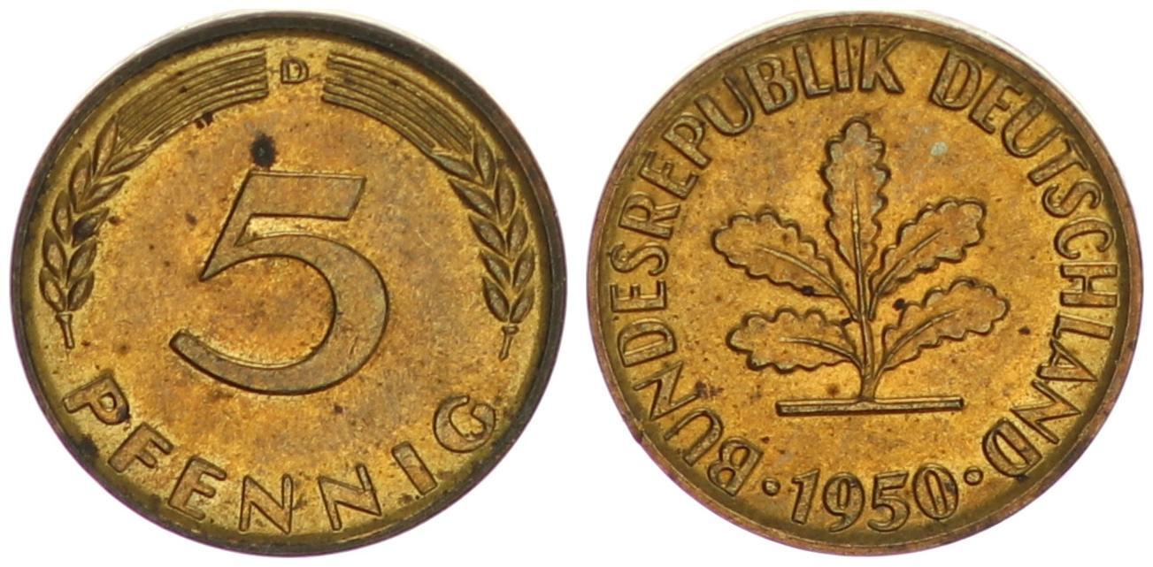 Deutschland - BRD 1950 D Bundesrepublik Deutschland 5 Pfennig ...