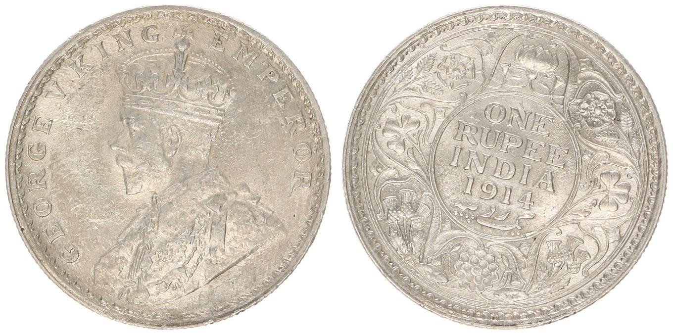 Indien - Großbritannien 1914 britisches Indien 1 Rupie Silber - Georg V ...