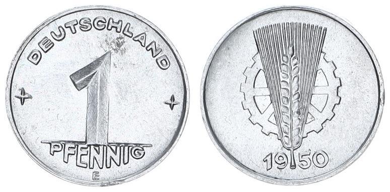 Deutschland / DDR 1 Pfennig Alu DDR 1 Pfennig 1950 E fast Stempelglanz ...