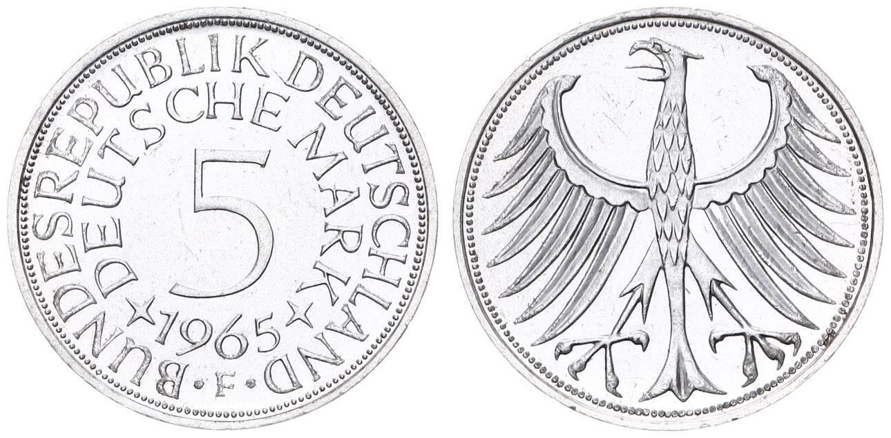 Deutschland 5 DM Silber Kursmünze 1965 F fast Stempelglanz | MA-Shops