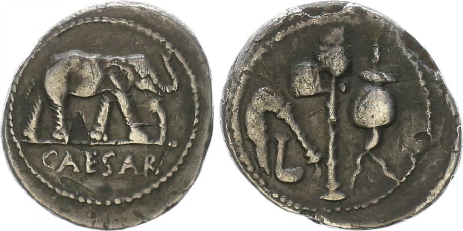 Antike / Republik/ Cäsar Denar 100-44 v.Chr. C. Julius Caesar, Elefant ...