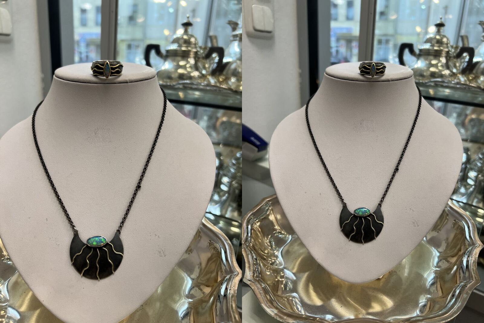 Deutschland 925Silber Kette mit Ring (Opalschmuck) länge 44cm sehr ...