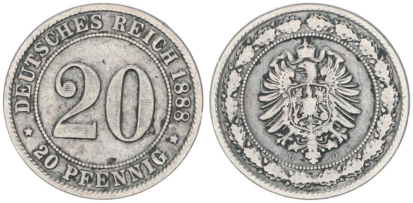 Kaiserreich 20 Pfennig 1888 D f.ss | MA-Shops