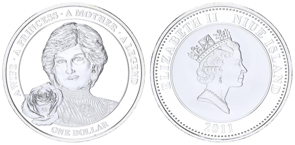 1 Dollar Niue 2011 $1 ONE DOLLAR SILVER PLATED COIN - LADY DIANA PP ...