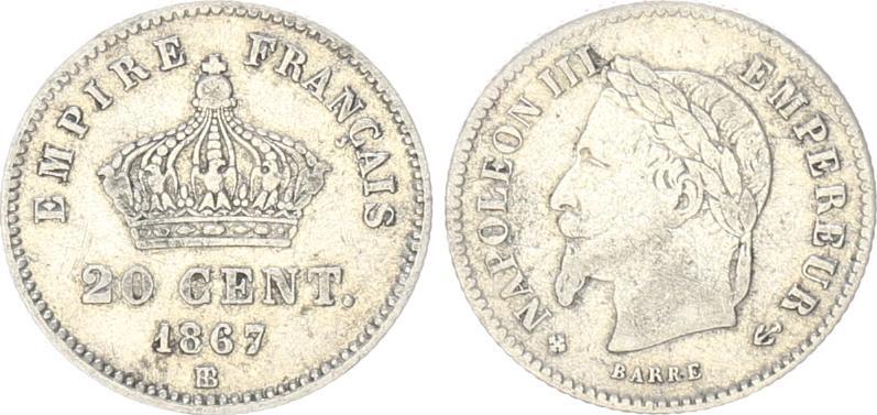 Frankreich 20 Centimes 1867 BB Napoleon III 1852-1870 sehr schön | MA-Shops