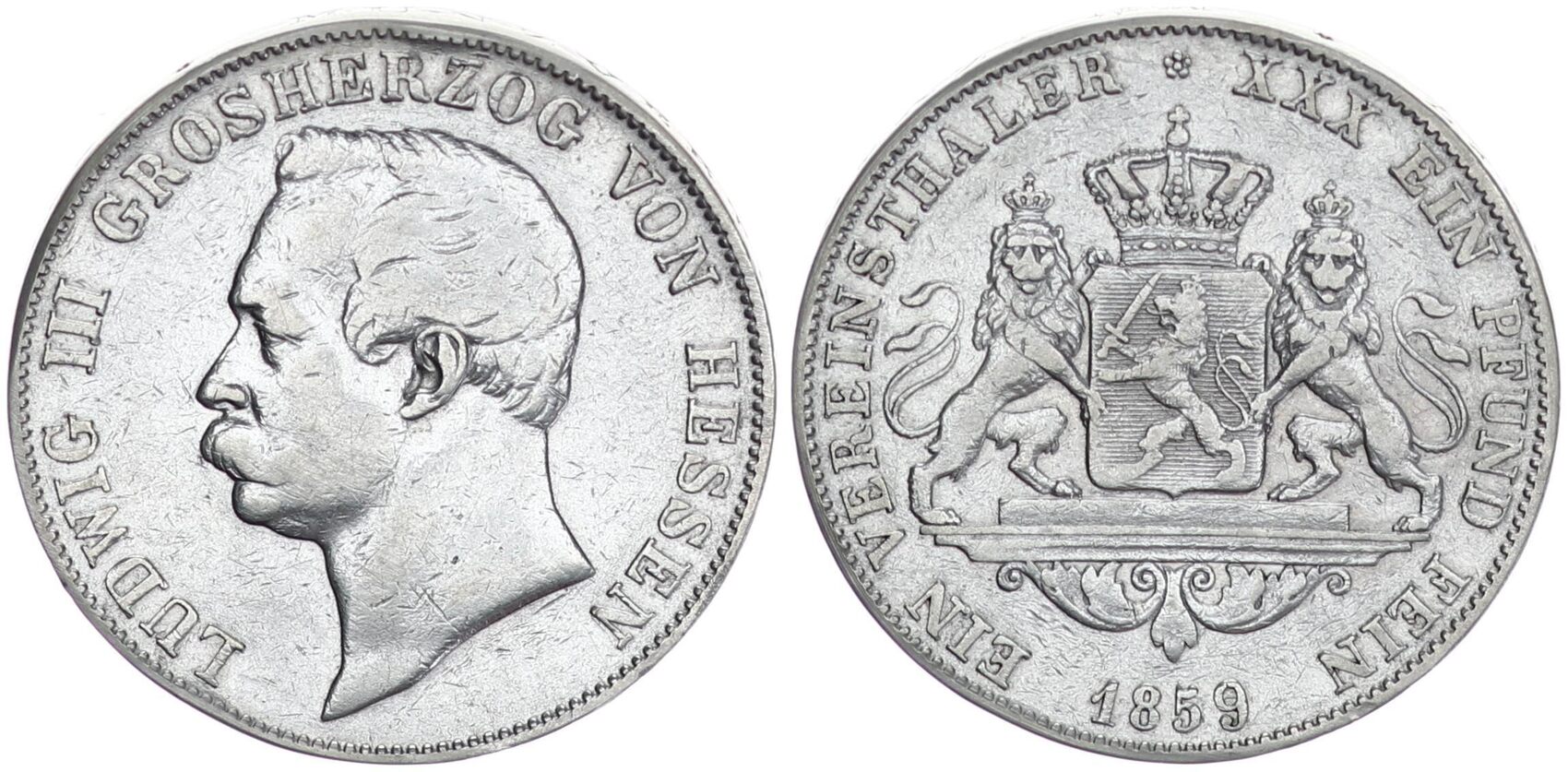 Hessen Großherzogtum Taler 1859 Hessen Großherzog Ludwig III ss | MA-Shops