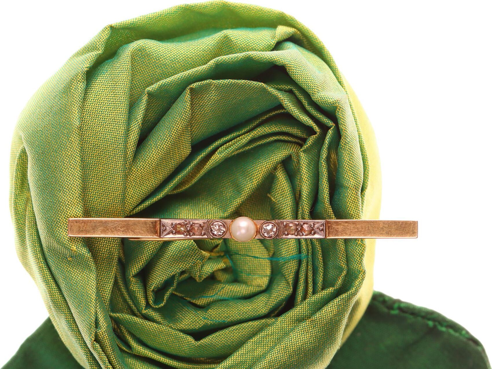 Brosche, Gold 585 mit Perle und Diamanten, 5,75g, ca. 6cm lang | MA-Shops