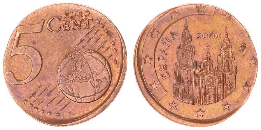 5 Cent Fehlprägung auf 2 Cent Rohling Spanien 5 Cent 2000 auf 2 Cent ...