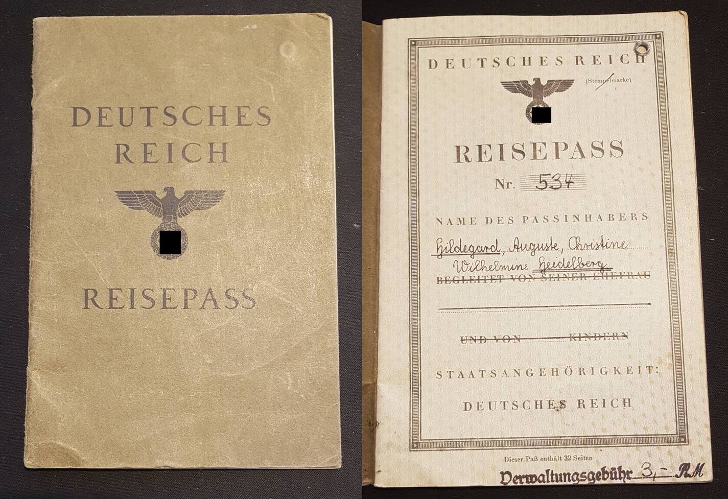 3. Reich Reisepass guter Zustand | MA-Shops