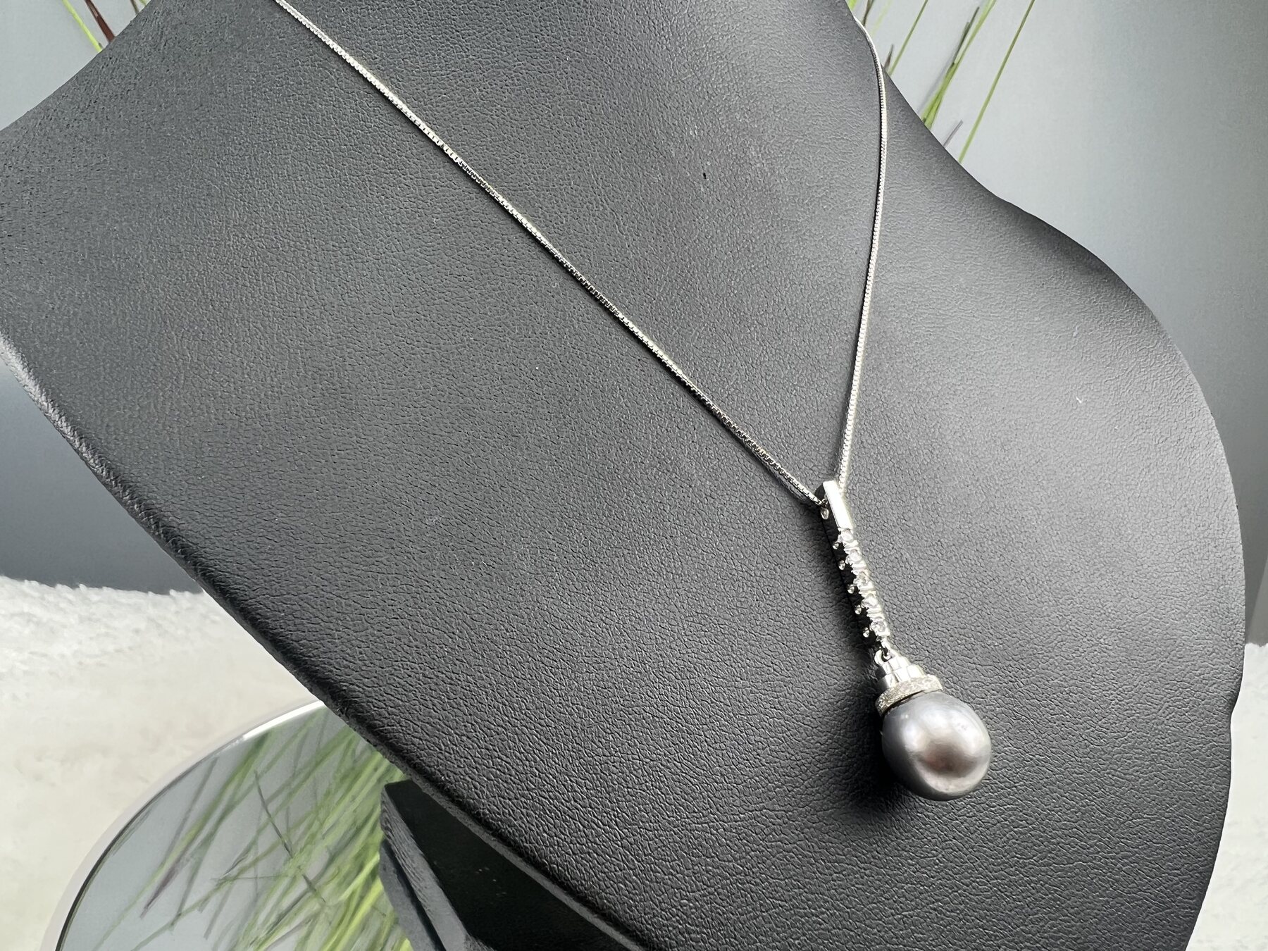 750 Weißgold Kette mit Diamanten und Tahiti Perle,48cm lang | MA-Shops