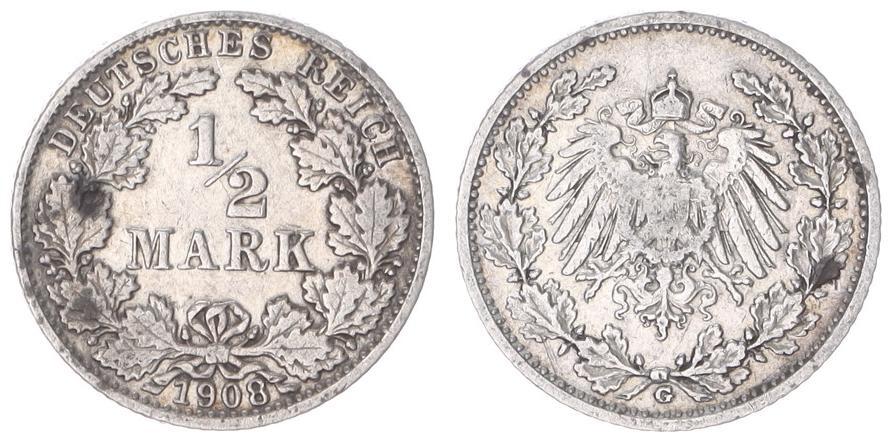 Deutsches Kaiserreich 1/2 Mark 1908 G * ss | MA-Shops
