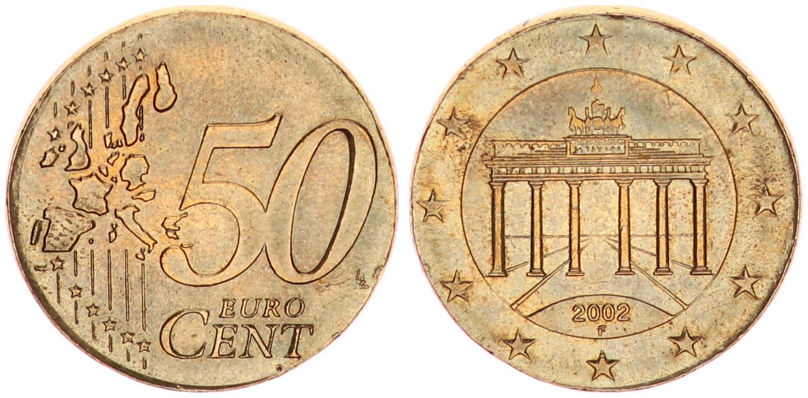 Deutschland - BRD 50 Cent 2002 F Fehlprägung auf 20 Cent Rohling fast prägefrisch | MA-Shops