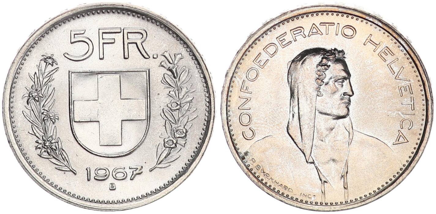 Schweiz 5 Franken Silber 1967 B prägefrisch | MA-Shops