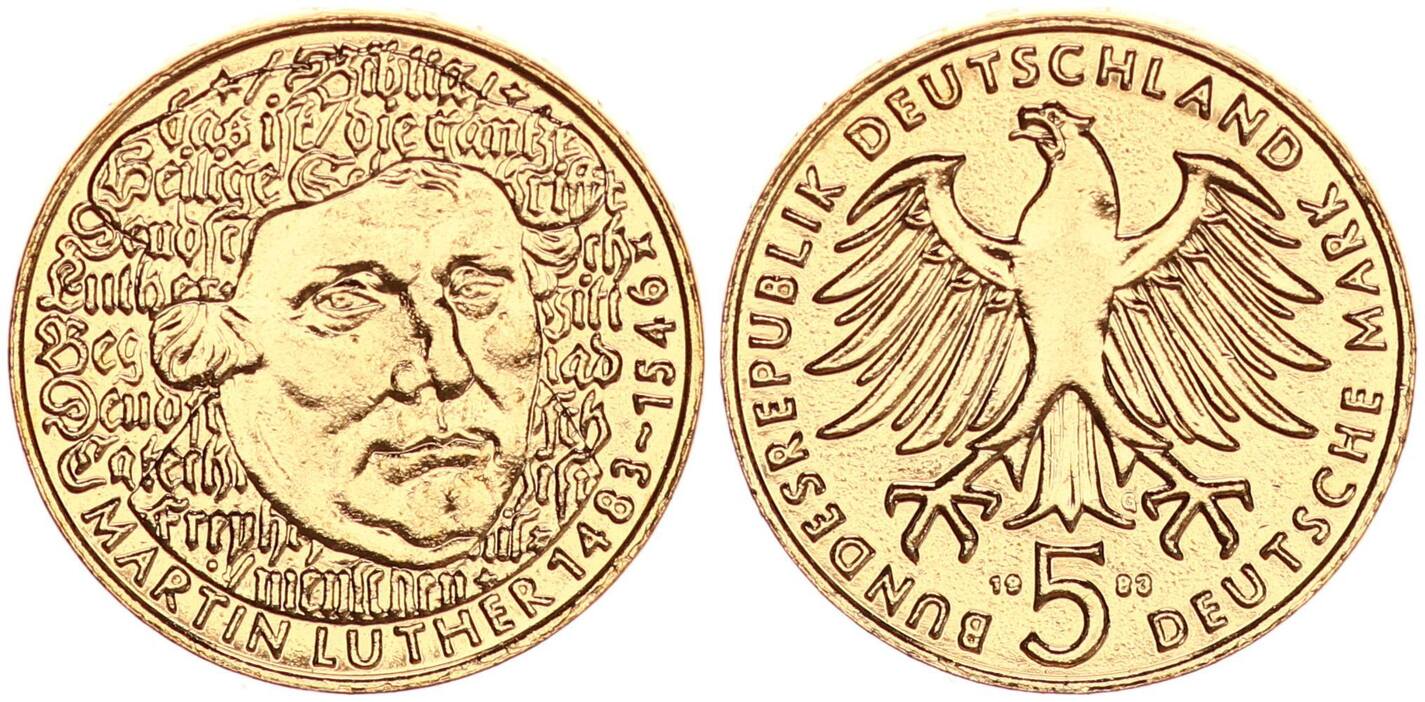Deutschland 5 Mark 1983 G 5 DM 1983 Martin Luther - 24 Karat vergoldet | MA-Shops
