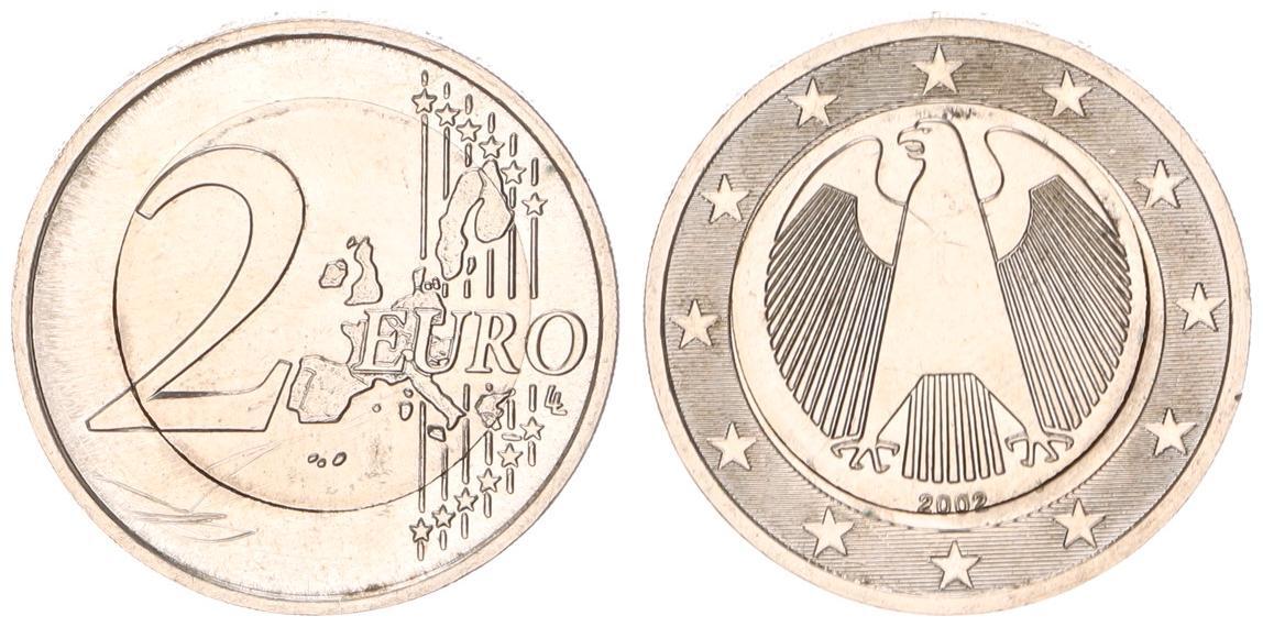 Deutschland / Eurowährung 2 Euro Fehlprägung 2 Euro 2002 J mit 1 Euro ...