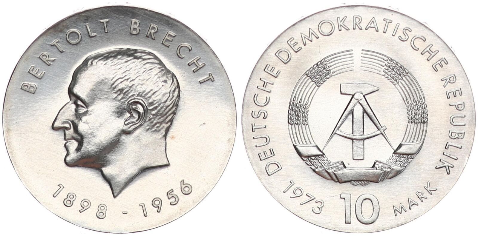 Deutschland DDR 10 Mark 1973 Bertolt Brecht prägefrisch/Stempelglanz ...