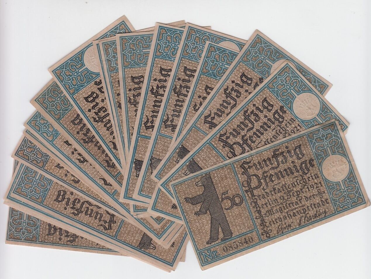 Deutschland / Berlin LOT 1921 20 Scheine zu 50 Pfennig leicht gebraucht ...