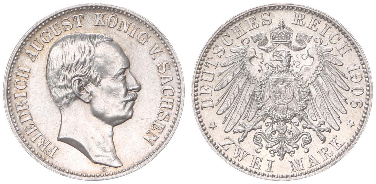Sachsen - Deutsches Kaiserreich Kaiserreich 2 Mark Silber 1906 E Friedrich August f.st | MA-Shops