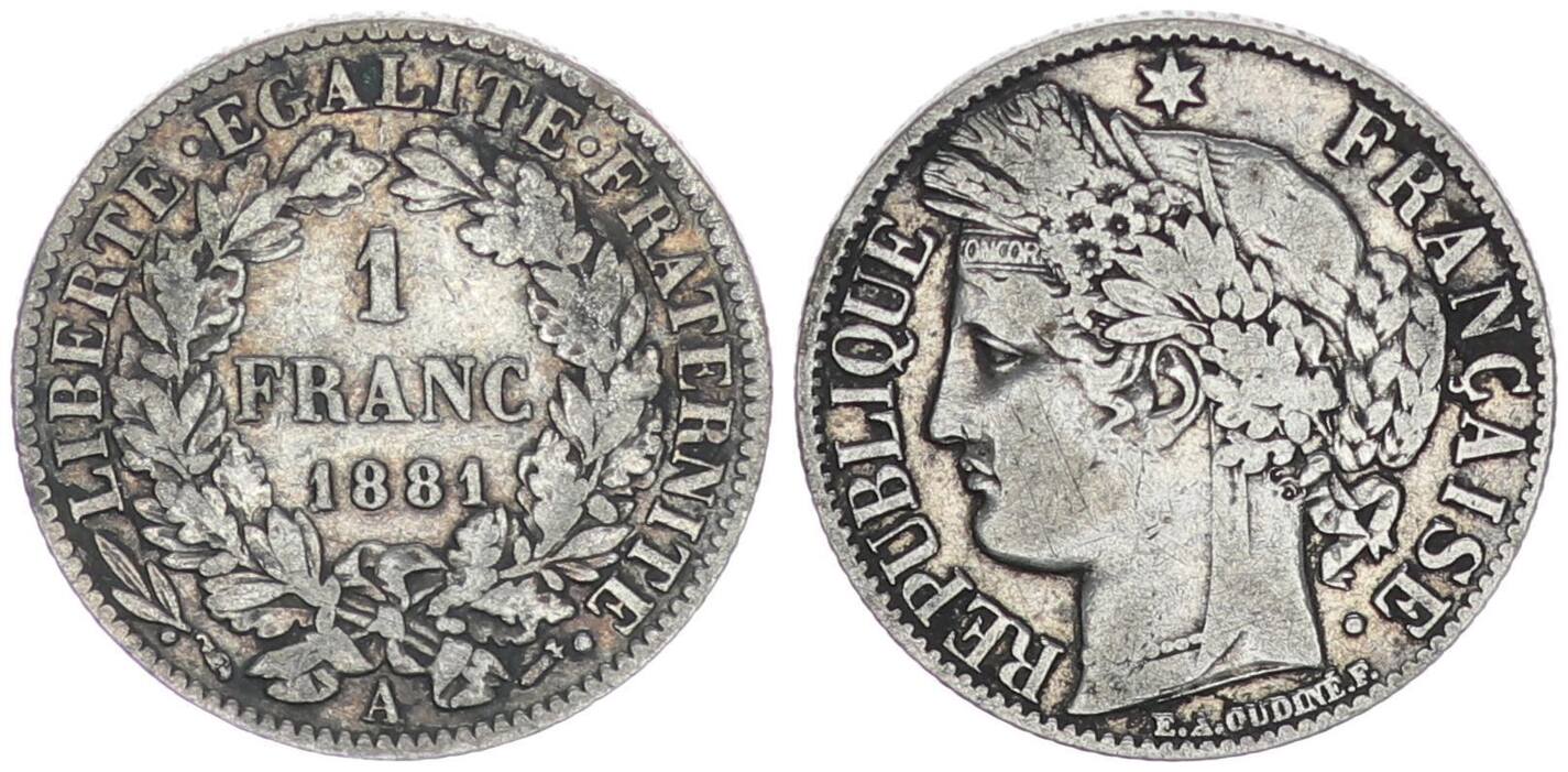 Frankreich 1 Franc 1881 1 Frank ss | MA-Shops