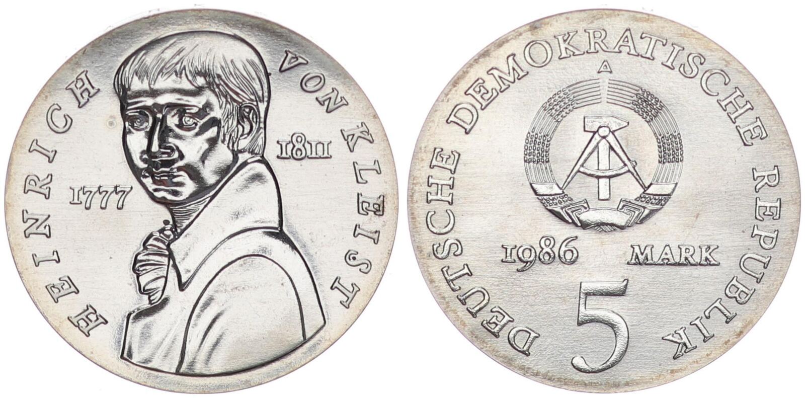 DDR 5 Mark 1986 Heinrich von Kleist prägefrisch-Stempelglanz | MA-Shops