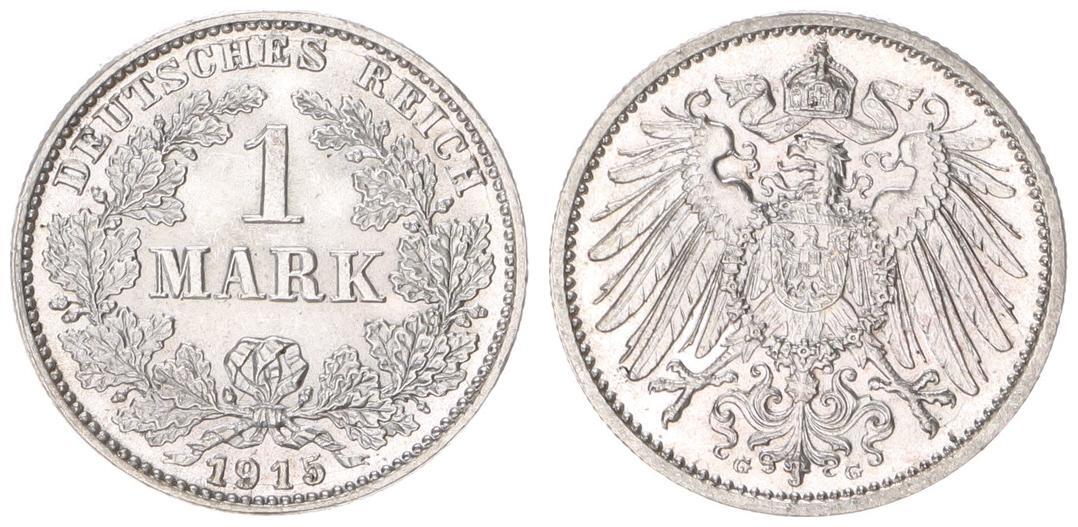 Deutsches Kaiserreich 1 Mark Silber 1915 G prägefrisch-Stempelglanz | MA-Shops