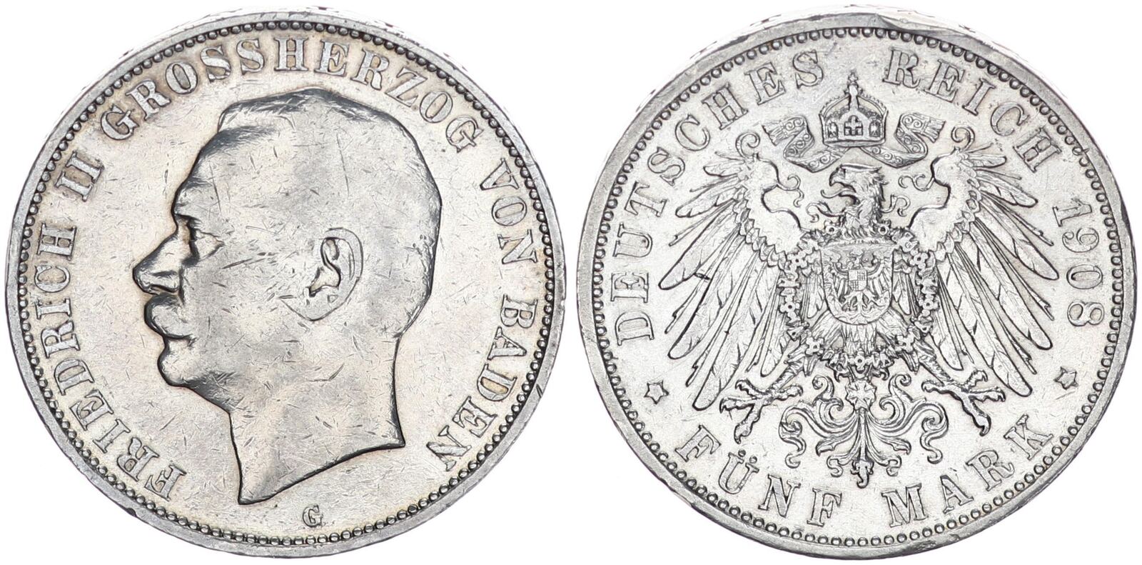 Deutsches Kaiserreich - Baden 5 Mark 1908 G Großherzogtum 5 Reichsmark ...