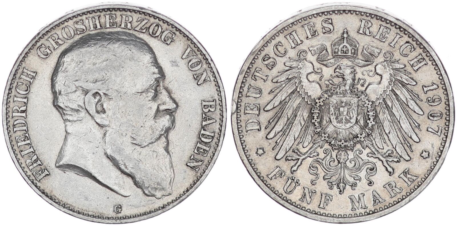 Baden - Deutsches Kaiserreich 5 Mark 1907 G 5 Reichsmark - Friedrich I ...