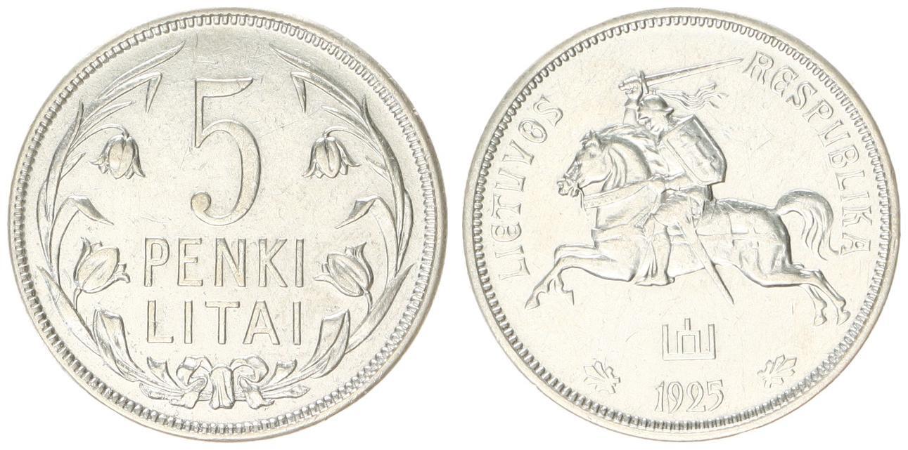 5 Penki Litai 1925 Litauen 5 Penki ss-vz | MA-Shops