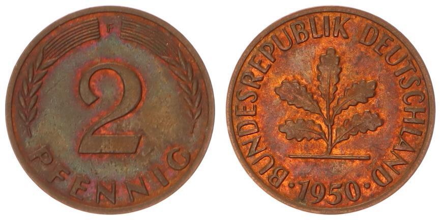 Deutschland - BRD BRD 2 Pfennig 1950 F vz-st/prfr. | MA-Shops