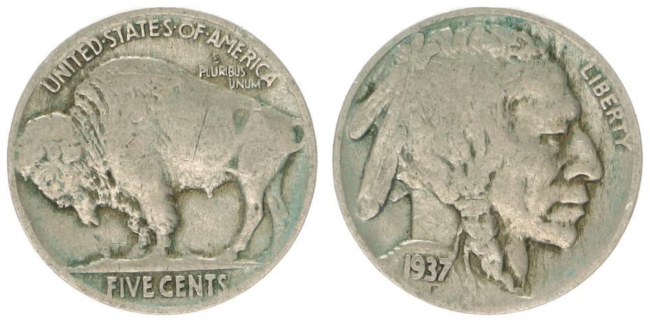1937 USA 5 Cents Büffel und Indianer Liberty Buffalo ss | MA-Shops