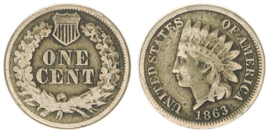 USA 1 Cent Indian Head 1863 Indian Head ss | MA-Shops