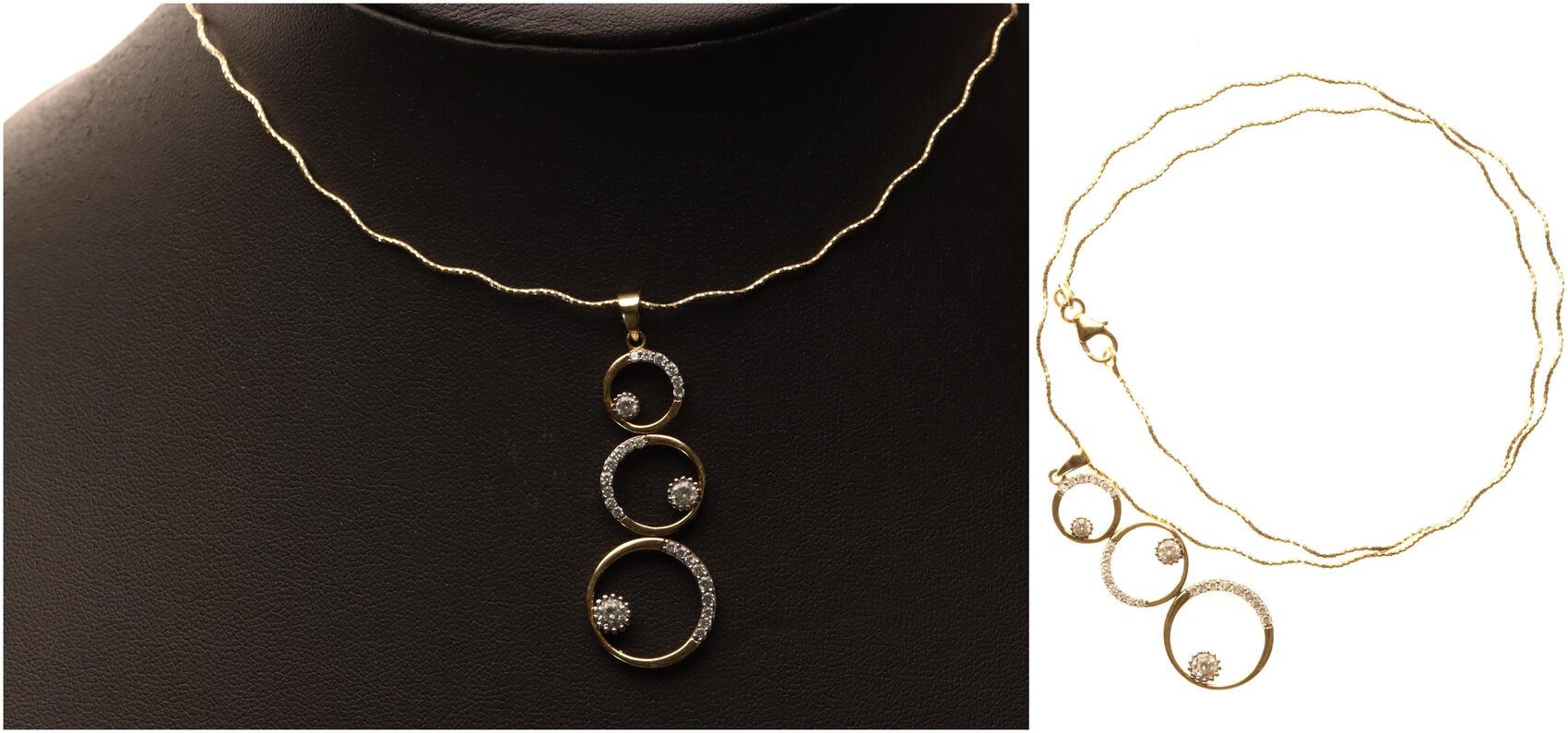 585 Gold Kette mit Zirkonen Anhänger ca.48cm lang Sehr gut, siehe Fotos ...